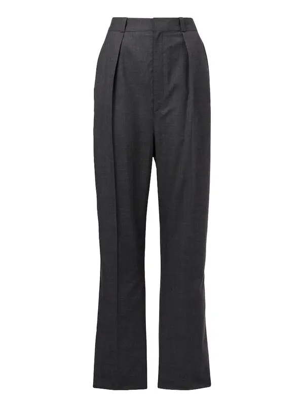 LEMAIRE Pleated Wool Twill Straight Pants - Grey