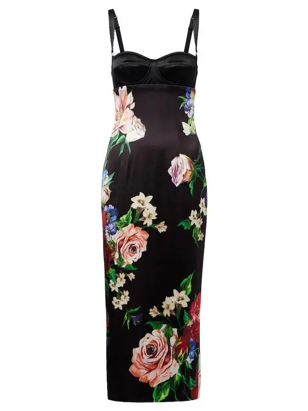 Dolce & Gabbana Floral Print Satin Midi Dress - Multicoloured