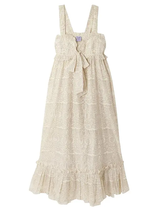Thierry Colson Valentina Ruffled Printed Cotton And Silk-blend Maxi Dress - Neutrals