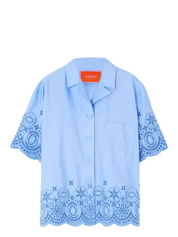 La DoubleJ Scalloped Broderie Anglaise Cotton-blend Shirt - Blue