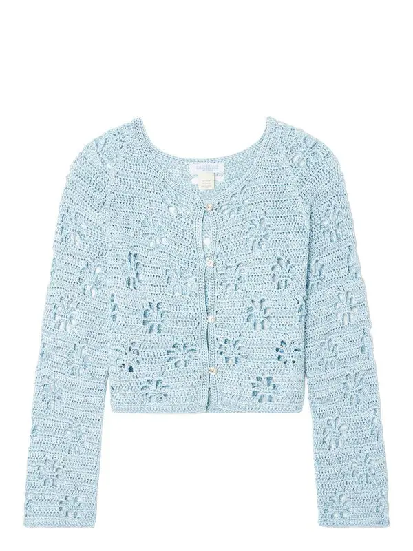 Calle Del Mar Cropped Crocheted Cardigan - Blue