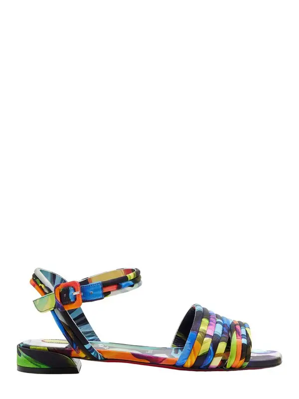 CHRISTIAN LOUBOUTIN Printed Satin Ankle Strap Sandals - Multi