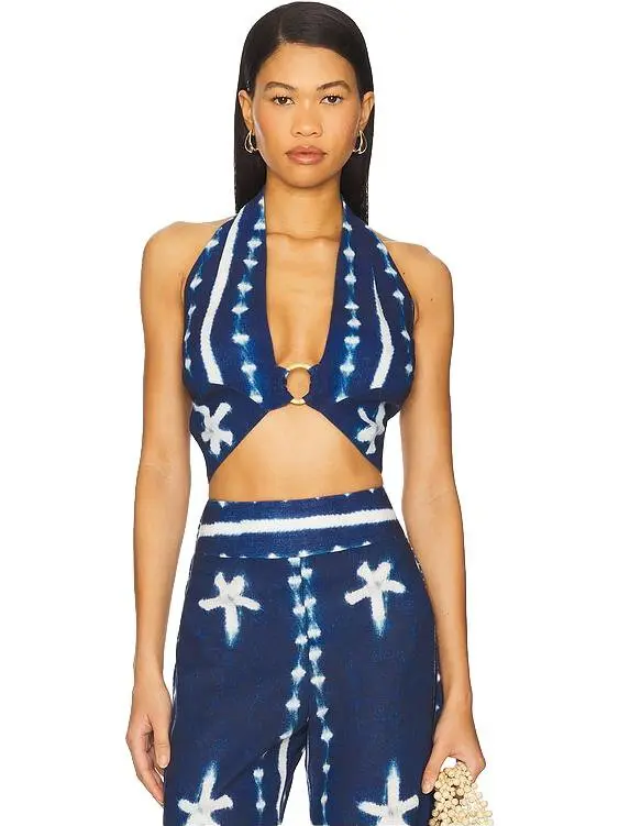 JBQ Halterneck Cropped Top With O-ring Accent - Navy