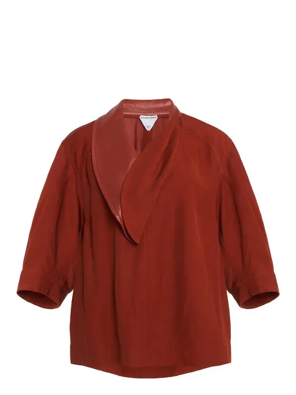 Bottega Veneta Leather-trimmed Linen-blend Cocoon Shirt - Red
