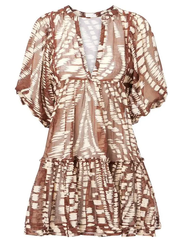 Poupette St Barth Aria Printed Cotton Mini Dress - Brown