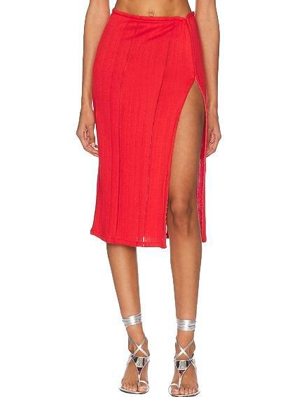 JADE CROPPER Side Slit Midi Skirt - Red
