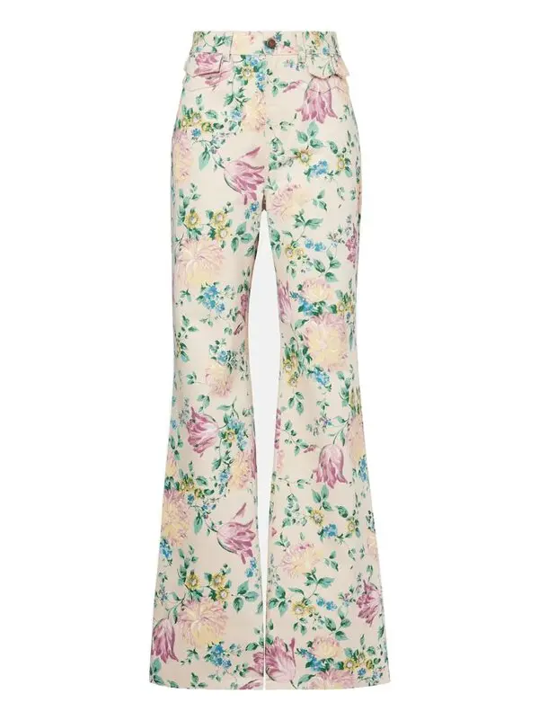 Chloé Floral High-rise Flared Jeans In Grizzled Blue - Multicoloured
