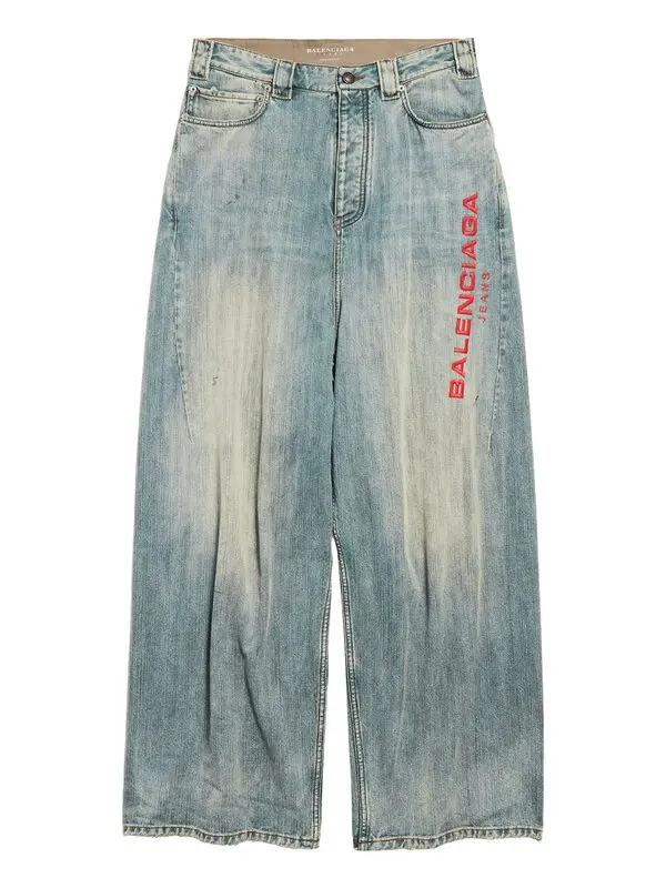 Balenciaga Logo Embroidered Wide-leg Jeans - Pink