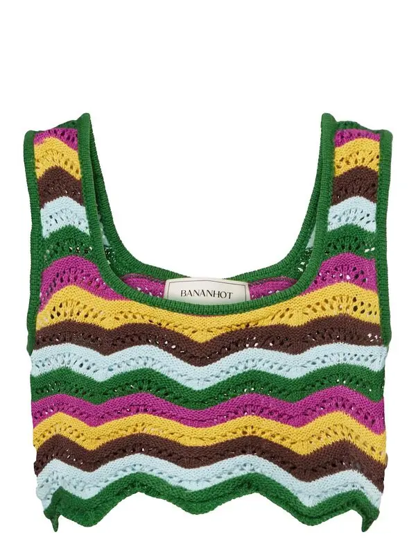 BANANHOT Kim Crochet Cotton-blend Top In Fancy Stripes - Multicoloured