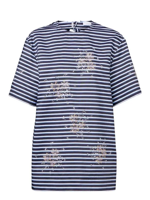 Rabanne Embellished Striped Cotton Jersey T-shirt - Blue