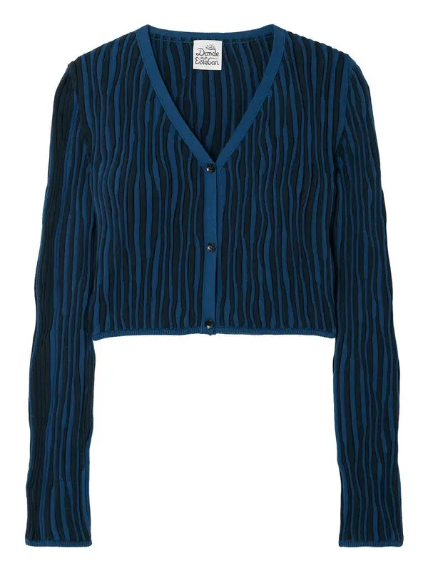 DONDE ESTEBAN Magdalena Cropped Ribbed Cotton Cardigan - Blue