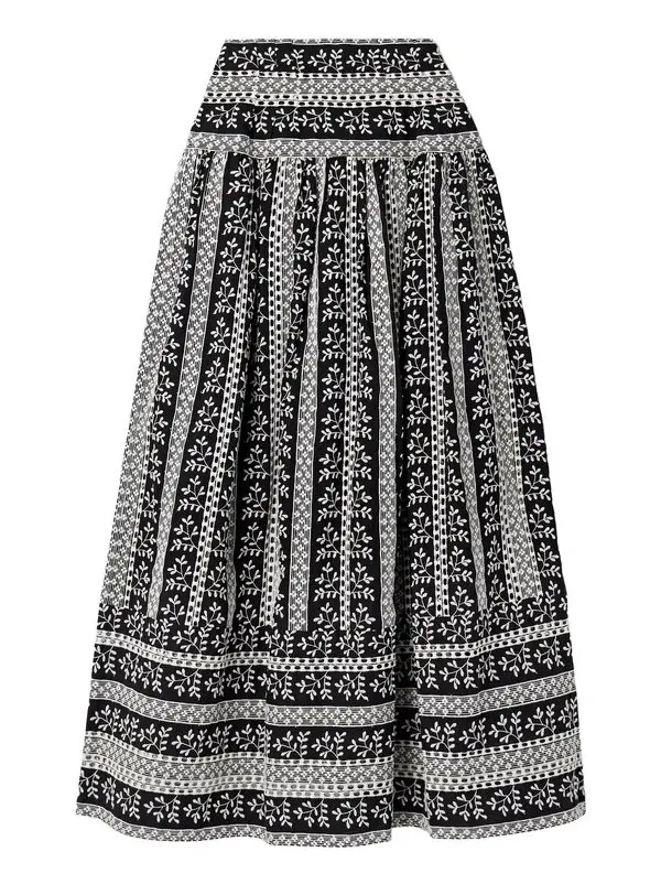 Loretta Caponi Castagneto Embroidered Cotton-voile Maxi Skirt - Black
