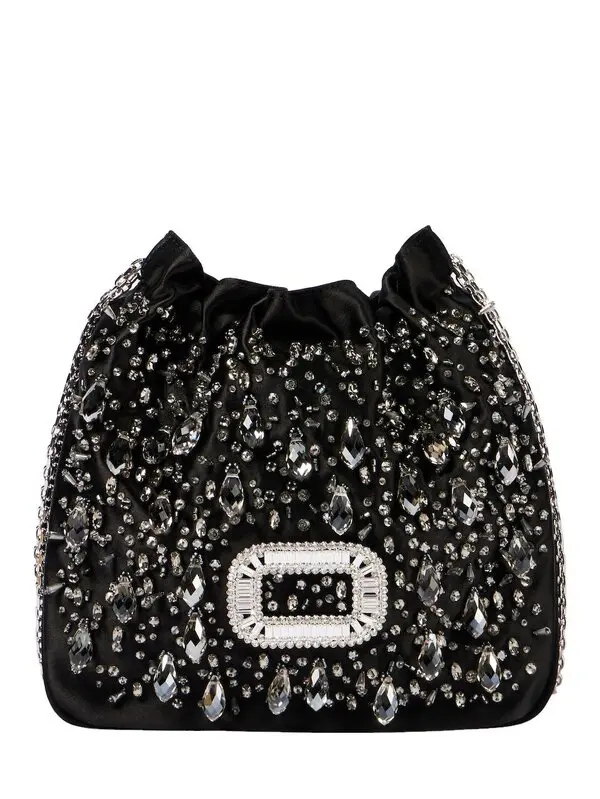 ROGER VIVIER Pilgrim Mini Embellished Satin Bucket Bag - Black