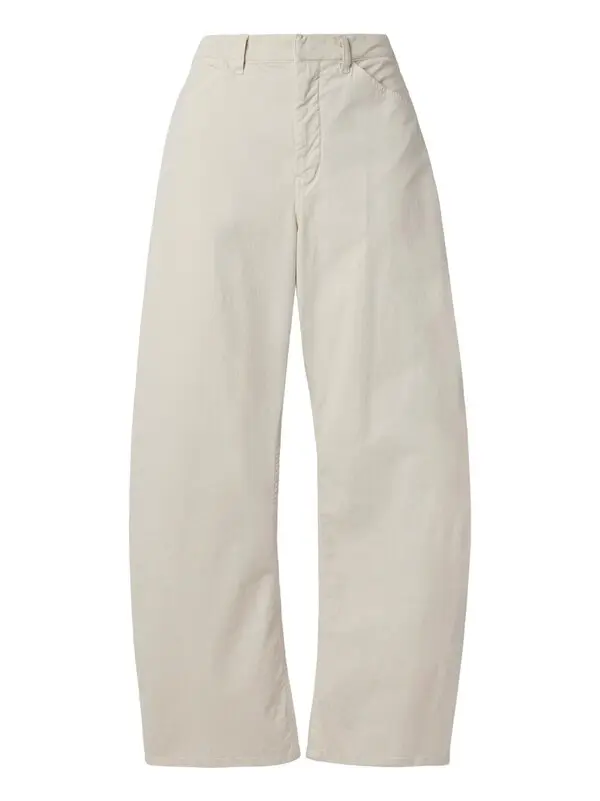 NILI LOTAN Tribeca Barrel-leg Brushed Cotton-blend Twill Trousers - Neutrals