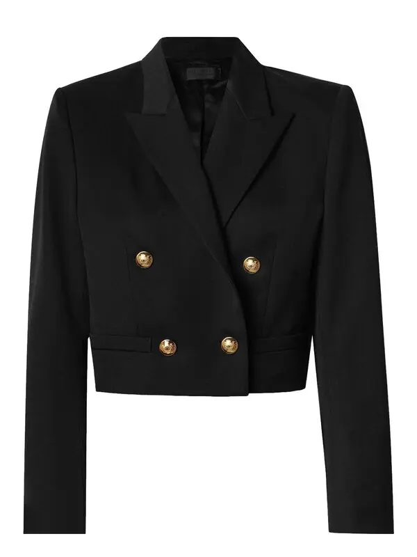 NILI LOTAN Beauregard Cropped Double-breasted Wool-twill Blazer - Black