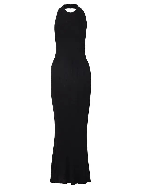 NILI LOTAN Gertrude Ribbed-knit Halterneck Maxi Dress - Black