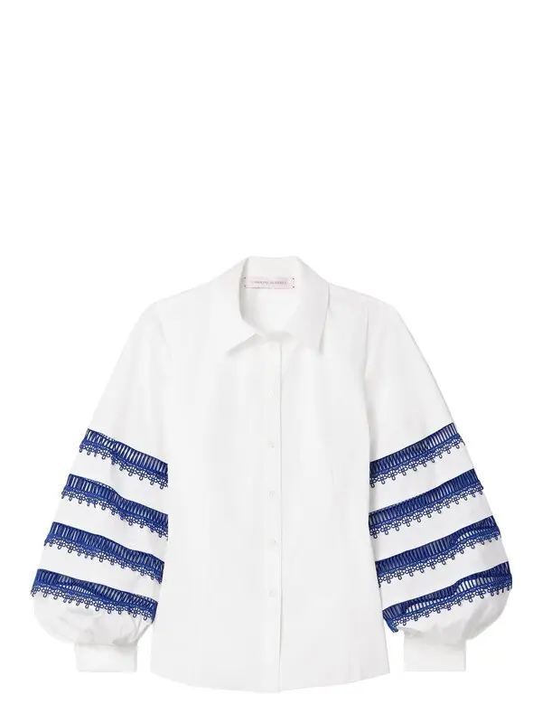 Carolina Herrera Guipure Lace Trimmed Cotton-blend Poplin Shirt - White