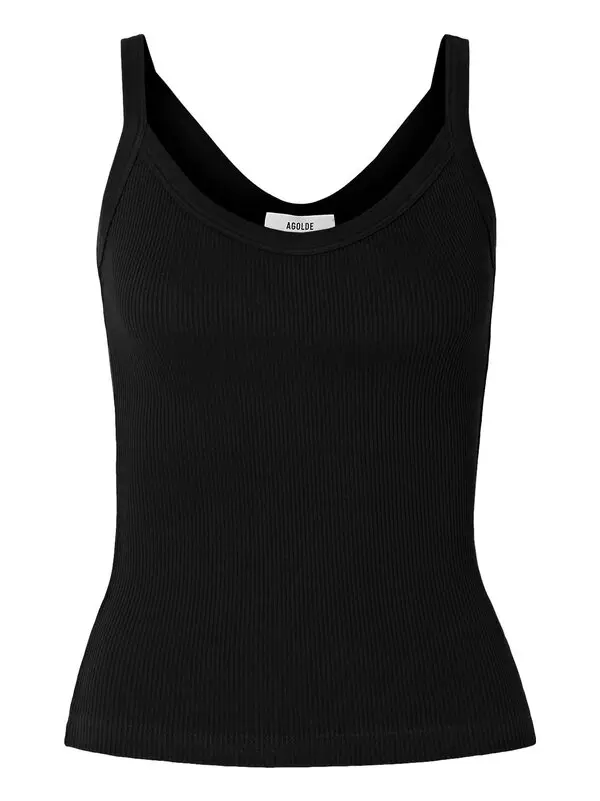 AGOLDE Jordan Ribbed Stretch-organic Cotton And Tencel™ Lyocell-blend Tank - Black