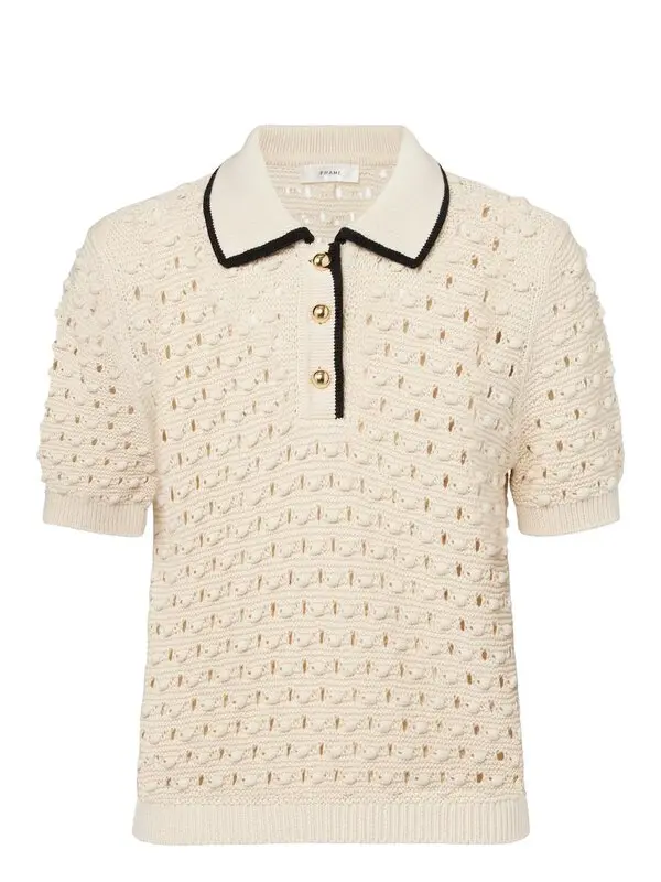 FRAME Bauble Pointelle Cotton Polo Shirt - White
