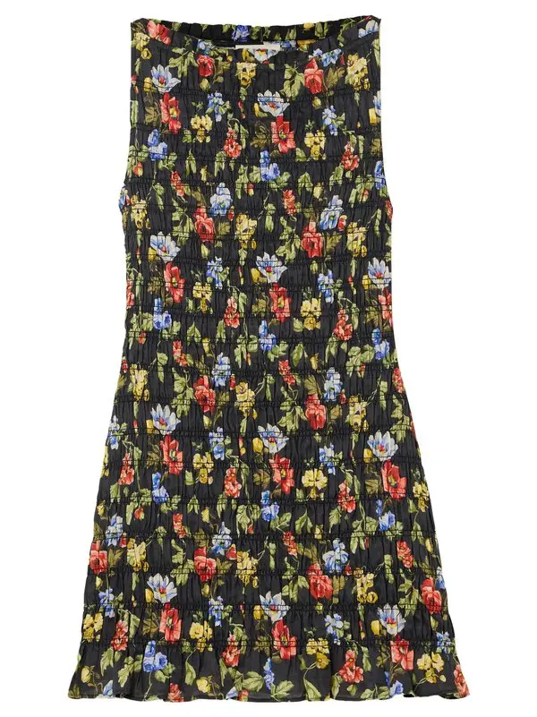 DÔEN Gianna Shirred Floral-print Ramie Mini Dress - Multi