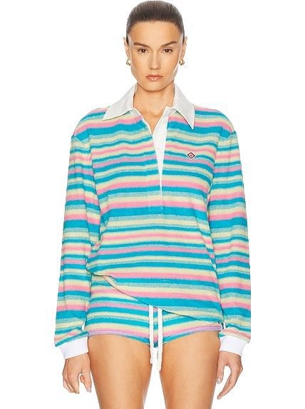 Casablanca Terrycloth Striped Polo Top - Multi