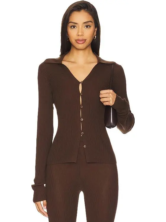 EAVES Bailee Rib Cardigan - Chocolate