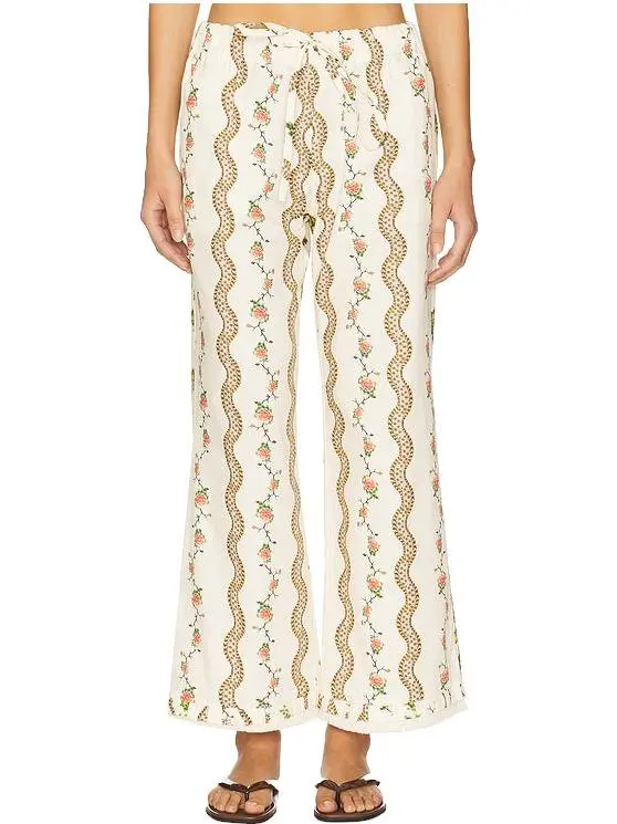 SIEDRES Savina Printed Cotton Poplin Pants - Cream