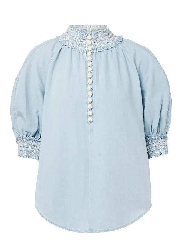 Zimmermann Ascension Balloon-sleeve Denim Blouse - Blue