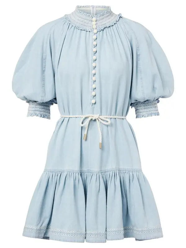 Zimmermann Ascension Ruffled Denim Mini Dress - Blue