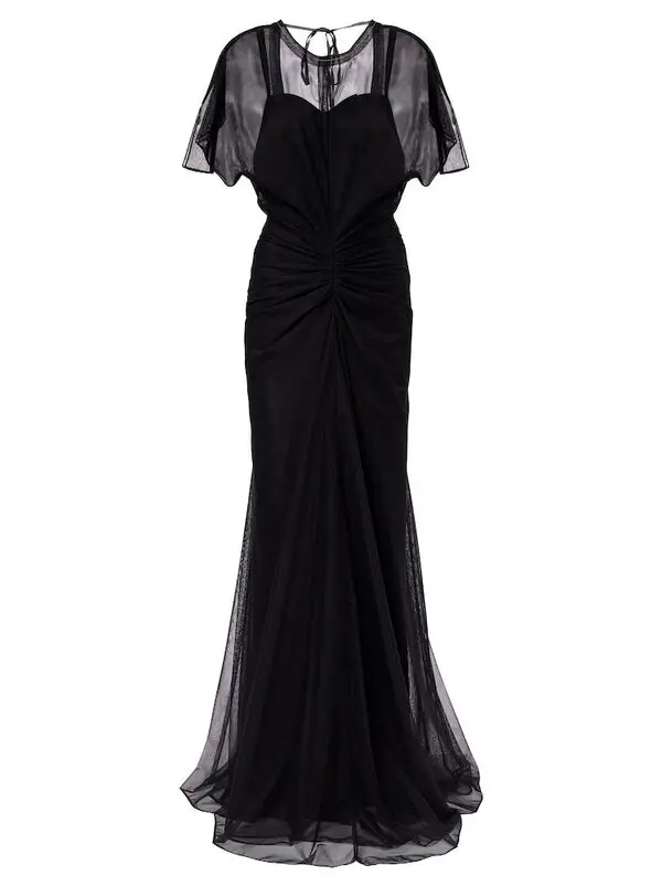 Victoria Beckham Bella Gathered Open Back Organza Gown - Black