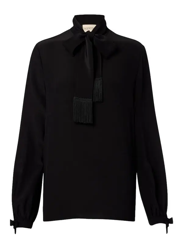 Valentino Garavani Bow Detail Silk Crepe Blouse - Black