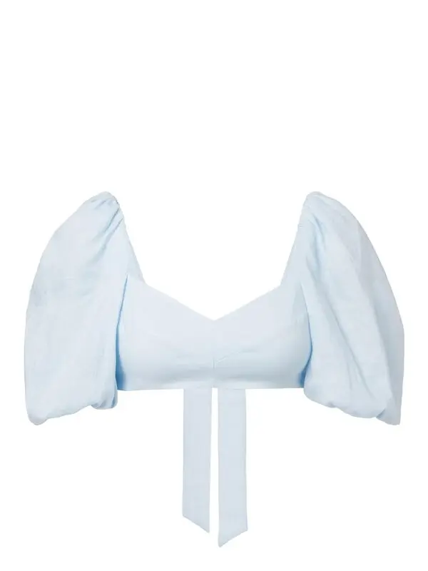Zimmermann Rhiannon Puff-sleeve Linen Crop Top - Blue