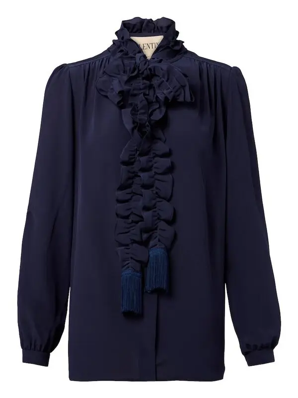Valentino Garavani Ruffled Silk Crepe De Chine Blouse - Blue