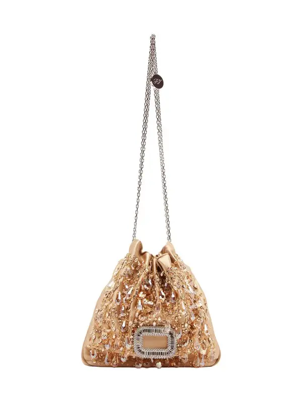 ROGER VIVIER Pilgrim Crystal-embellished Satin Mini Bag - Gold