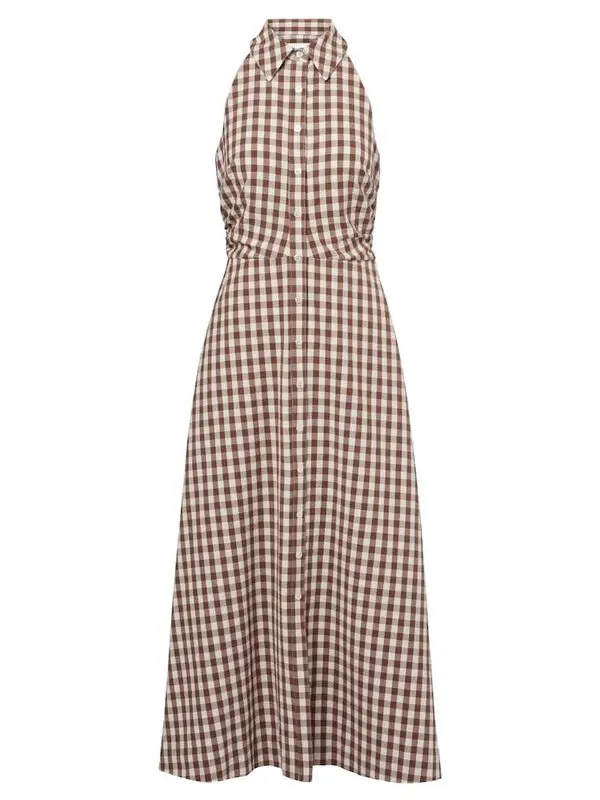 Veronica Beard Mackey Gingham Seersucker Midi Dress - Neutrals