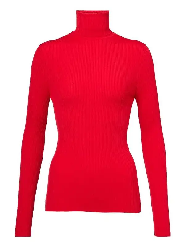 Wolford Ribbed Knit Wool Turtleneck - Red