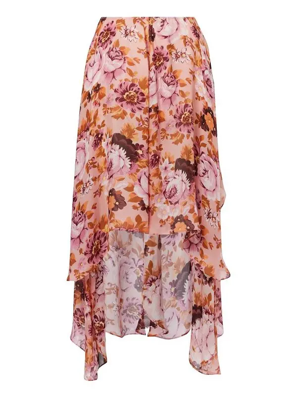 Chloé Asymmetric Floral Silk Midi Skirt In Antique Pink - Multicoloured