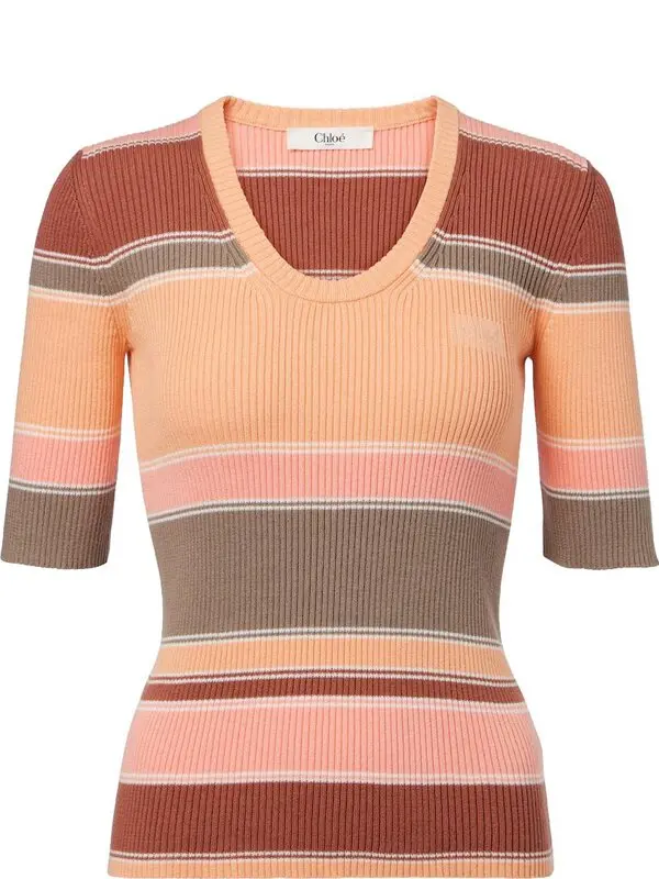 Chloé Striped Ribbed-knit Cotton Top - Multicoloured
