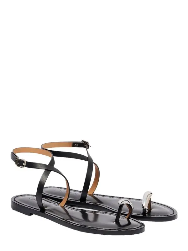 AMANU Embellished Leather Sandals - Black
