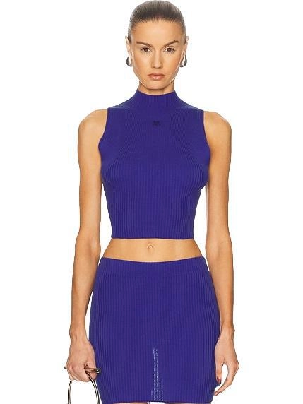 COURREGES Light Rib Mock Neck Cropped Top - Saphir