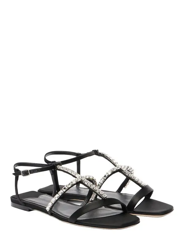 JIMMY CHOO Embellished Satin Sandals - Black