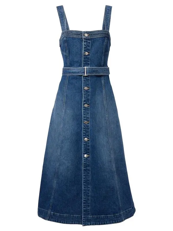 Simkhai Alba Belted Denim Midi Dress - Blue