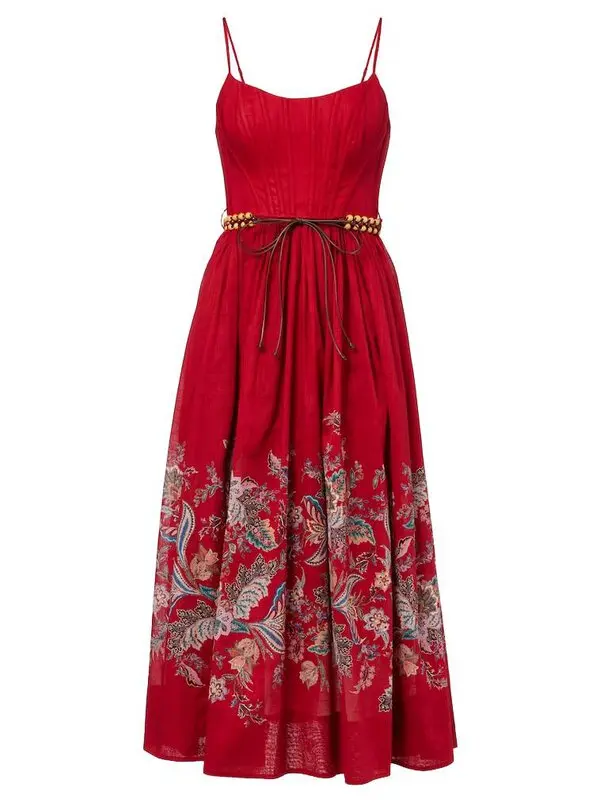 Zimmermann Rhiannon Paisley Cotton Midi Dress - Red