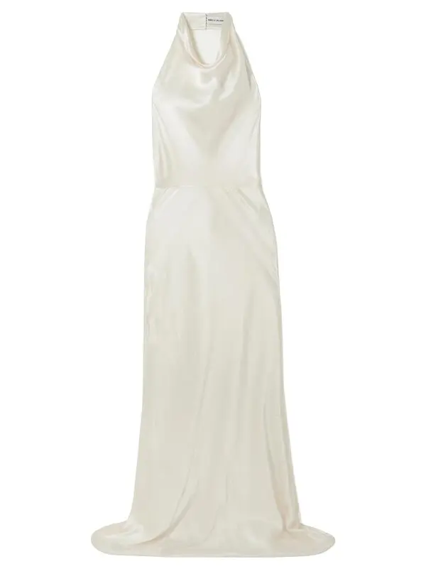 Rebecca Vallance Attia Draped Silk-satin Halterneck Gown - Neutrals