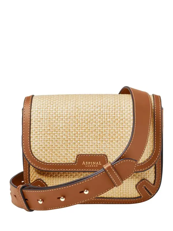 ASPINAL OF LONDON Leather Raffia-front Ella Cross-body Bag - Neutral