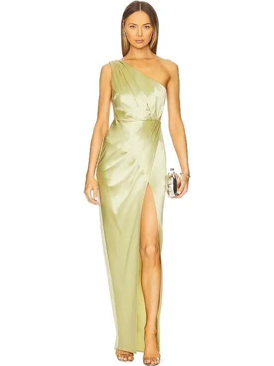 SAU LEE Preston One-shoulder Gown - Sage