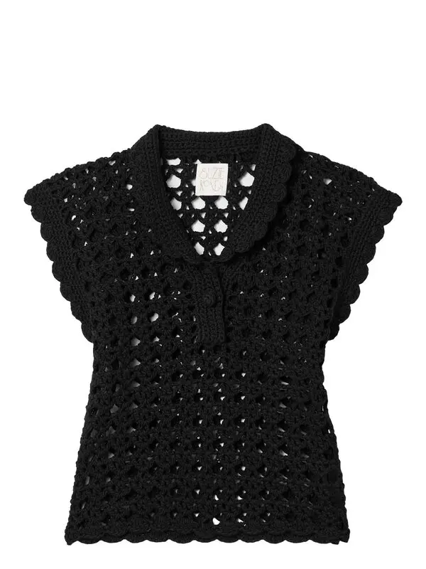 Suzie Kondi Iris Crocheted Cotton Top - Black