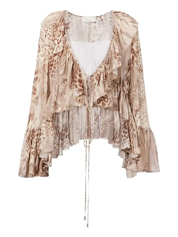 Blumarine Ruffled Leopard-print Chiffon Top - Brown