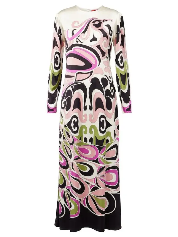 La DoubleJ Clingy Swing Printed Satin Midi Dress - Multicoloured