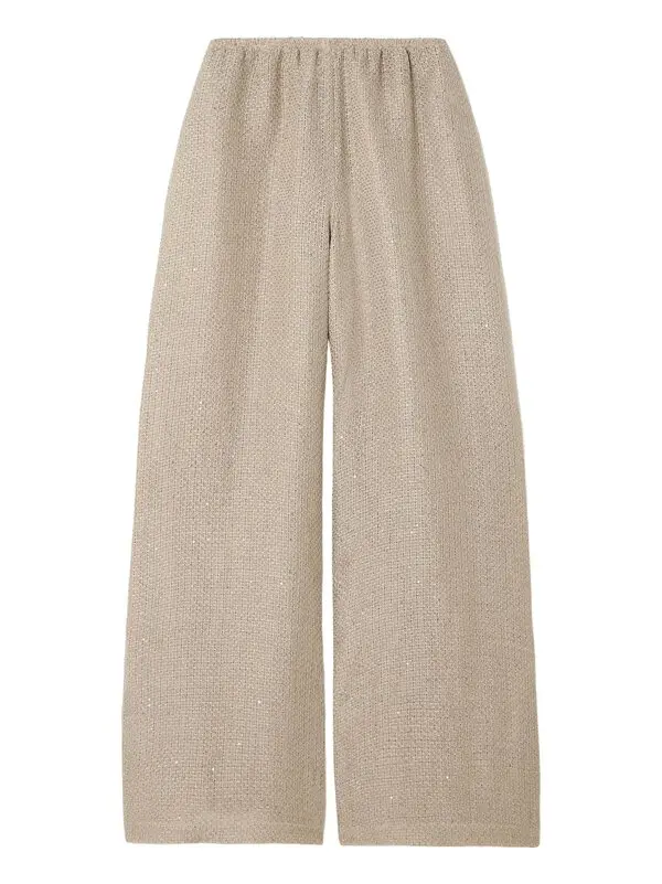 LESET Stella Sequin-embellished Linen-blend Gauze Wide-leg Pants - Neutrals